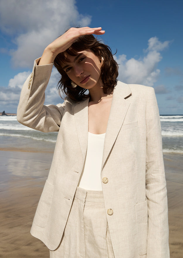 Triona | Oatmeal Una Patch Pocket Irish Linen Jacket – Triona Design