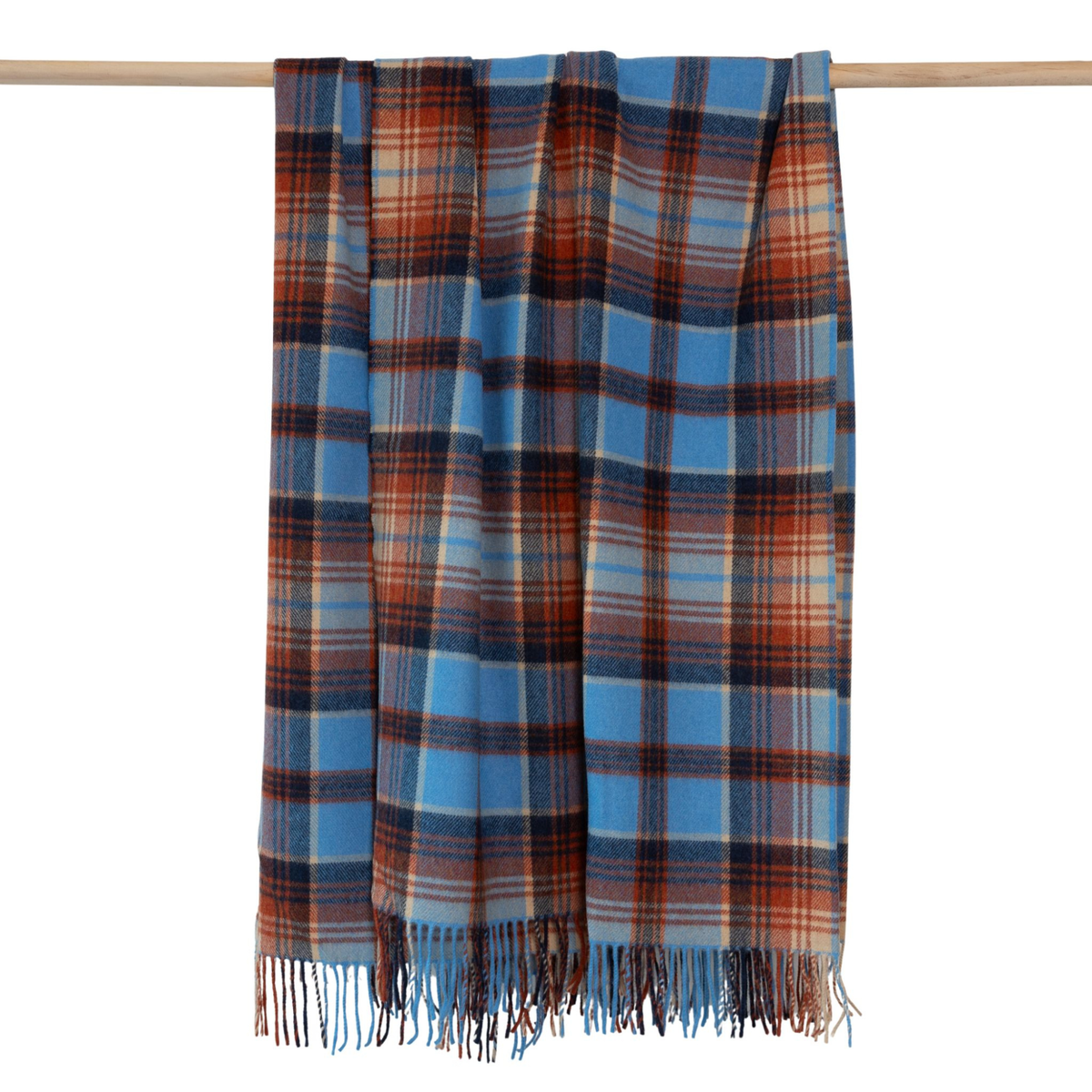 Irish Lambswool Plaid Throw Blue and Rust| Triona Design