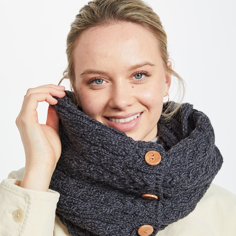 Triona Design | Charcoal Aran Snood with Buttons