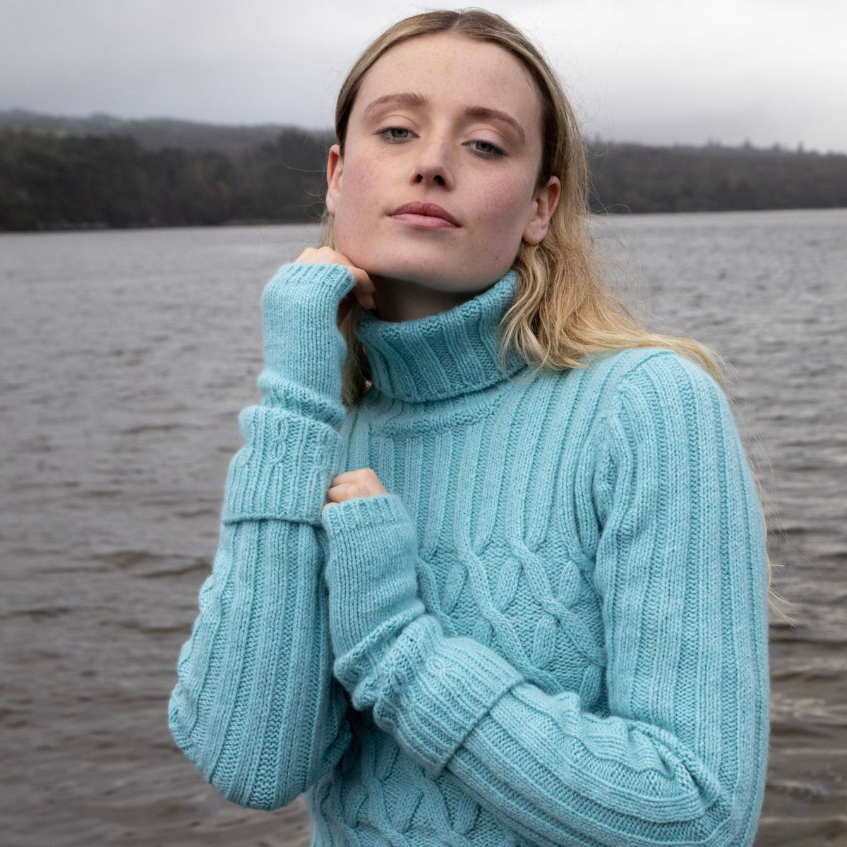 Triona | Aqua Knitted Handwarmers – Triona Design