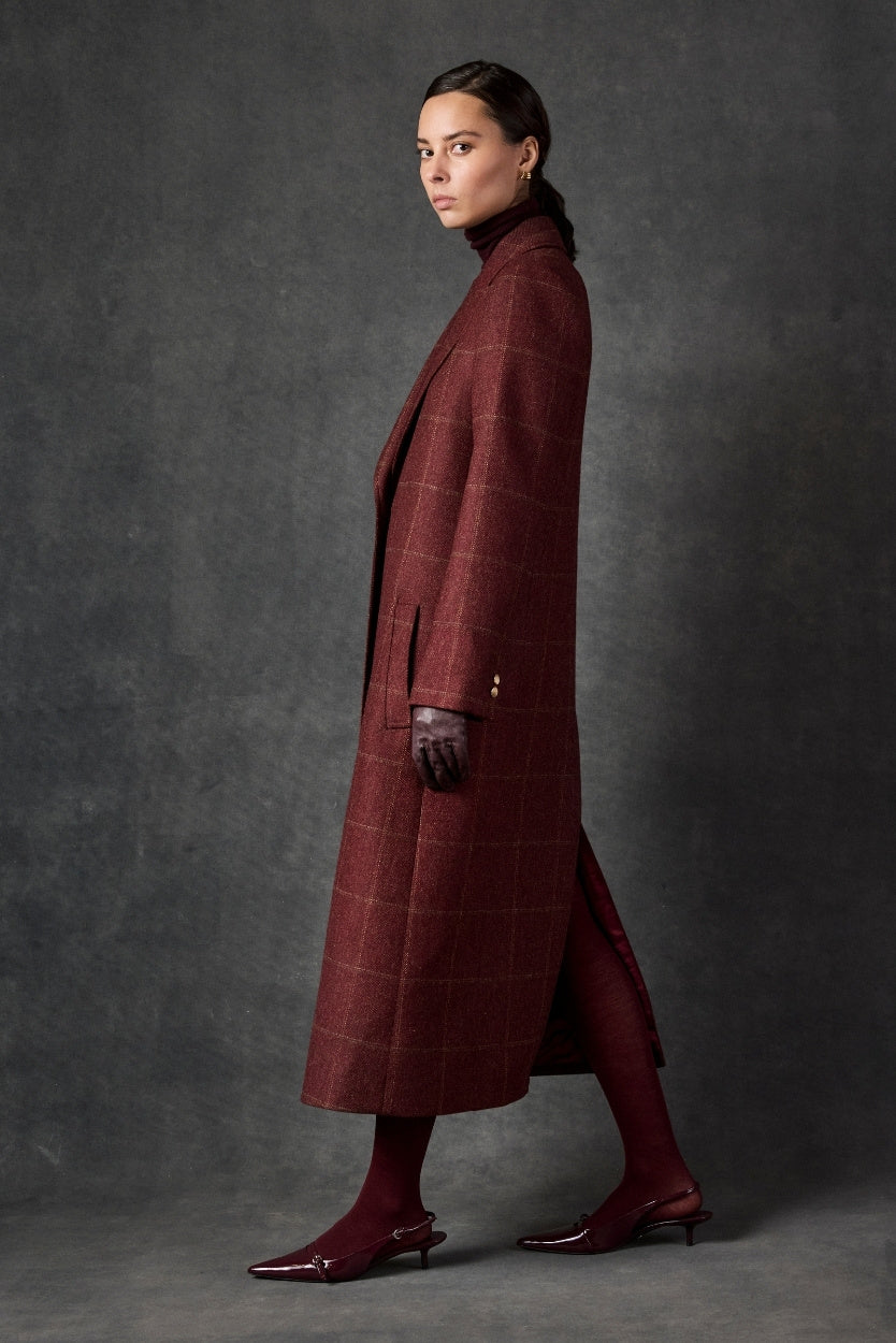 Triona | Wine & Gold Windowpane Shannon Tweed Coat – Triona Design