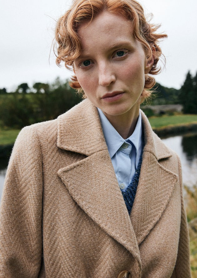 Triona | Women's Camel Herringbone Erin Belted Coat – Triona Design